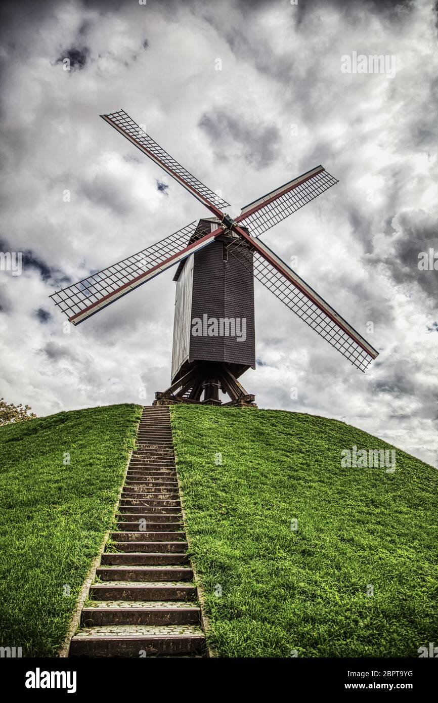 Old mill in Bruges, detail of windmill, world heritage site Stock Photo ...