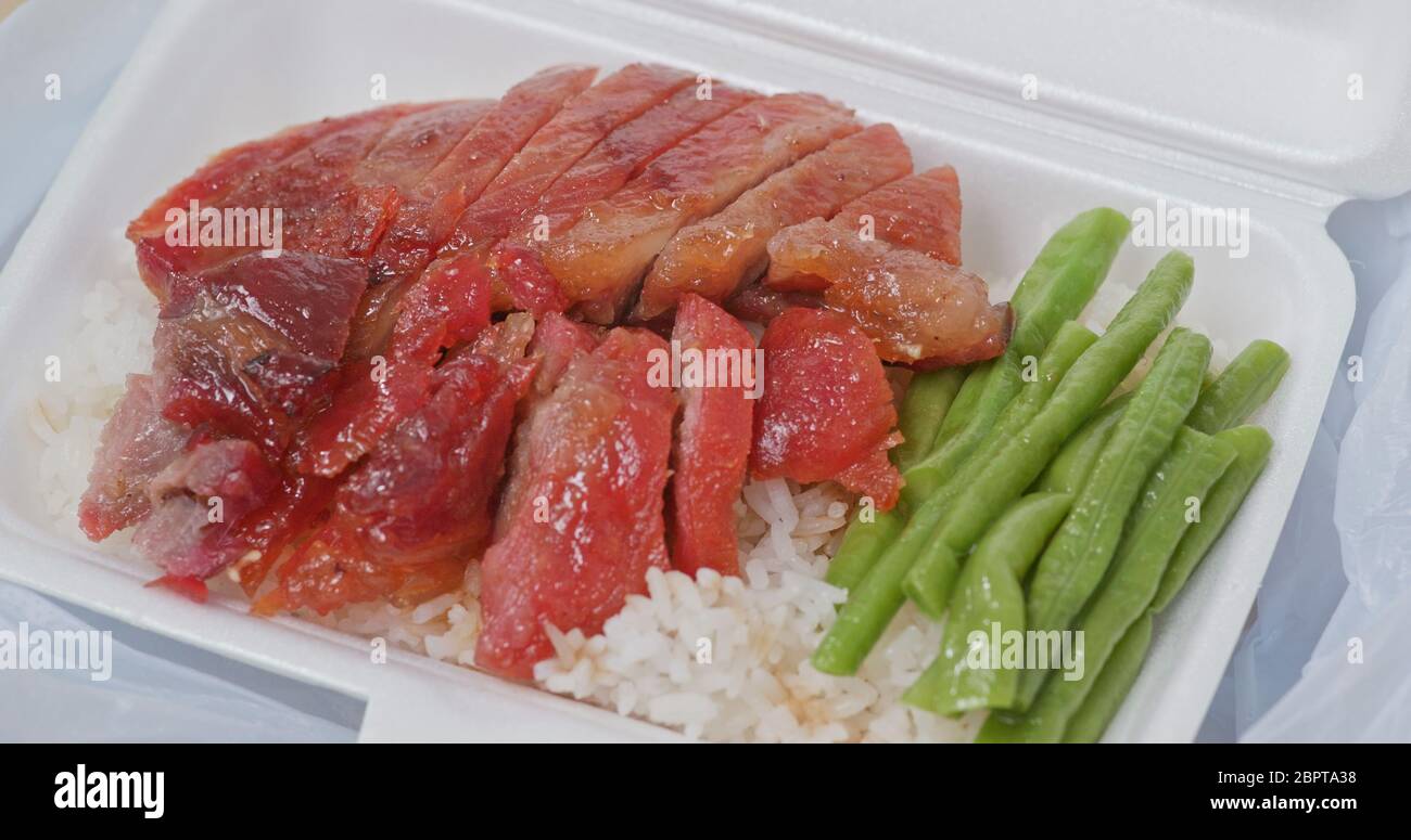 Barbecue pork rice take away box Stock Photo - Alamy