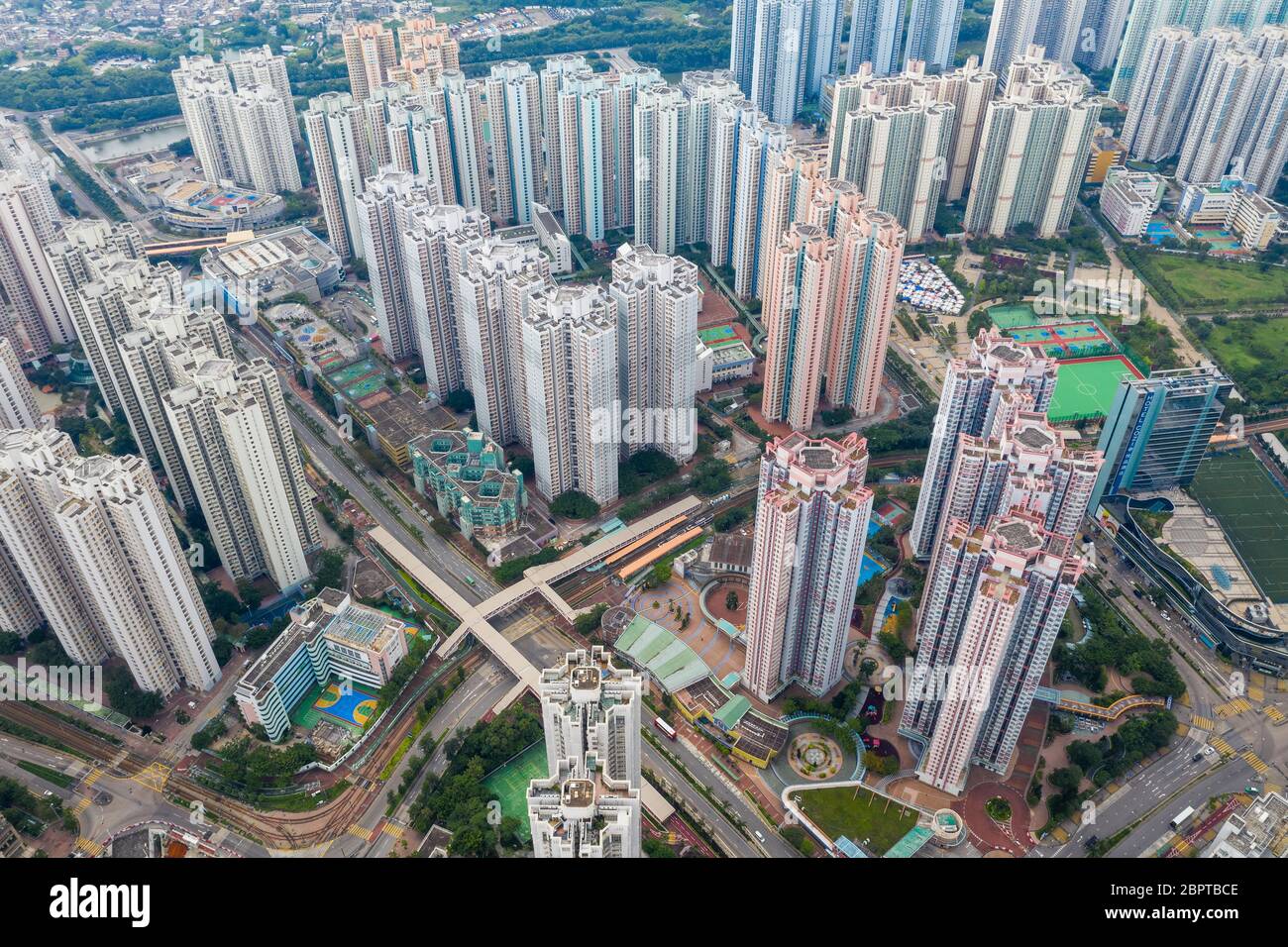 Tin Shui Wai, Hong Kong, 26 August 2018:- Aerial view of Hong Kong city ...