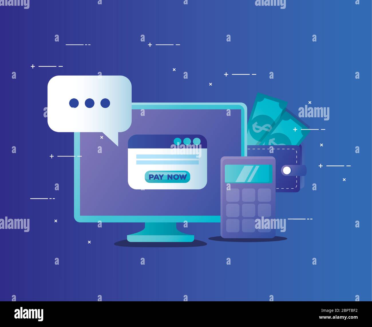 concept of bank online with computer desktop and icons Stock Vector ...