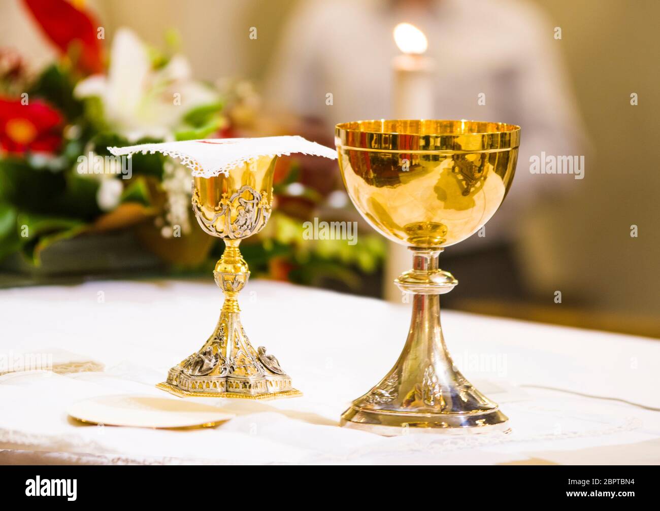 goblet with wine, blood of christ, and pyx with host, body of christ ...