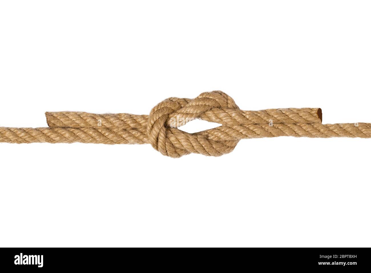 Rope isolated. Macro of figure cross node or knot from two brown ropes ...