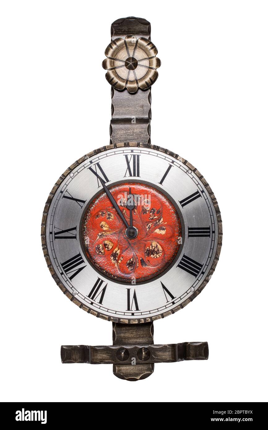 Wall clock isolated. Vintage metallic colorful wall clock isolated on a ...