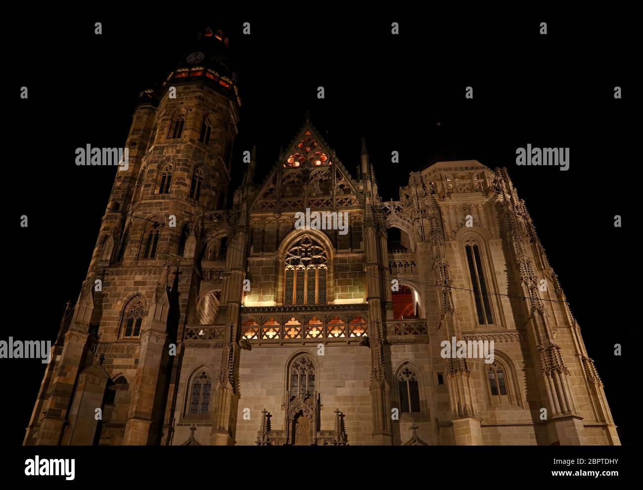 Low angle front view of gothic medieval Cathedral of Saint Elisabeth in ...