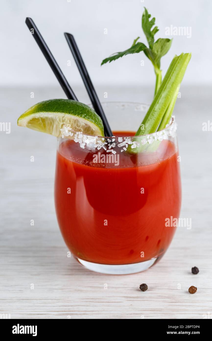 Bloody Mary Cocktail with Celery and Lemon Stock Photo - Alamy
