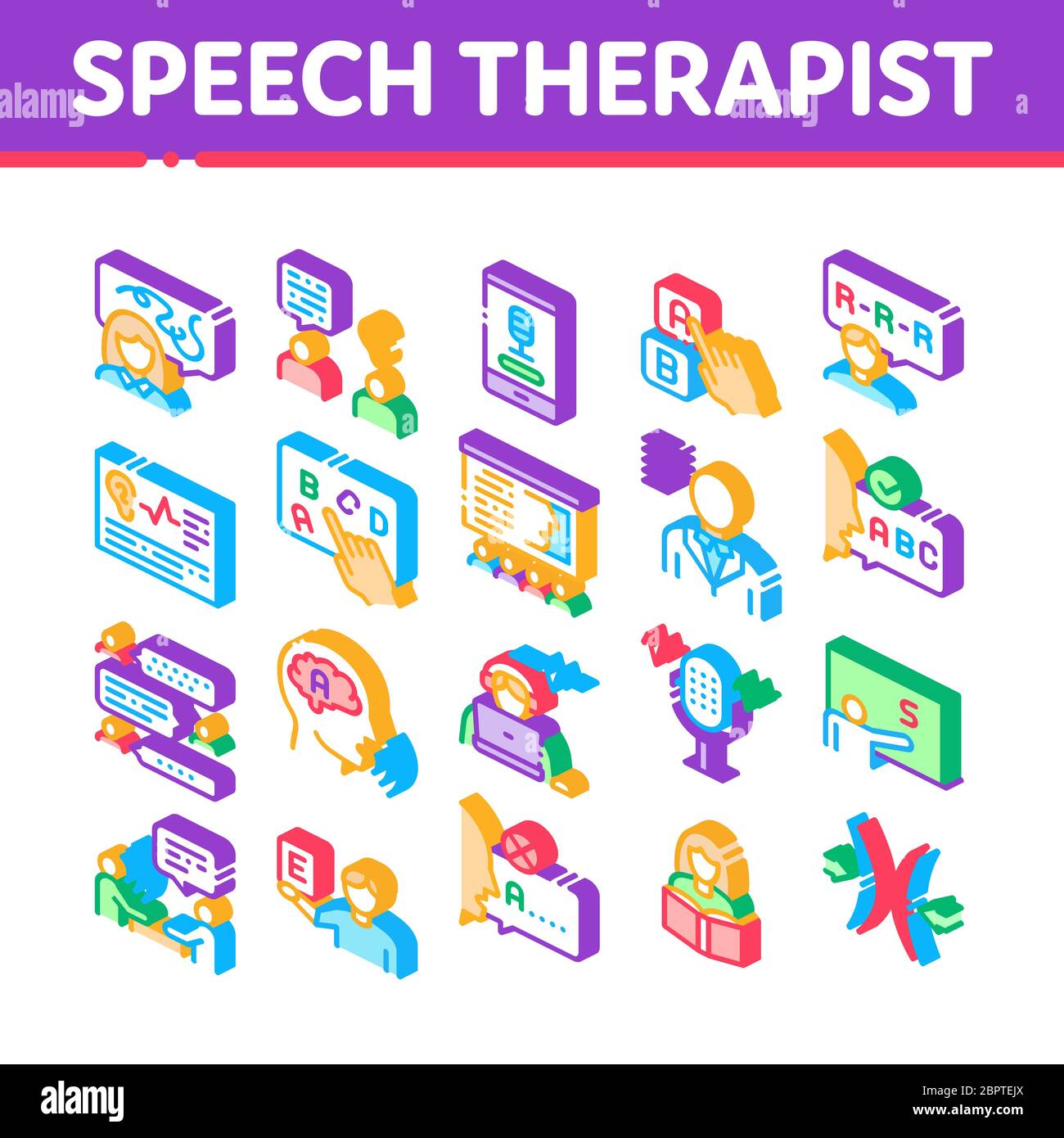 Speech Therapist Help Isometric Icons Set Vector Stock Vector Image ...