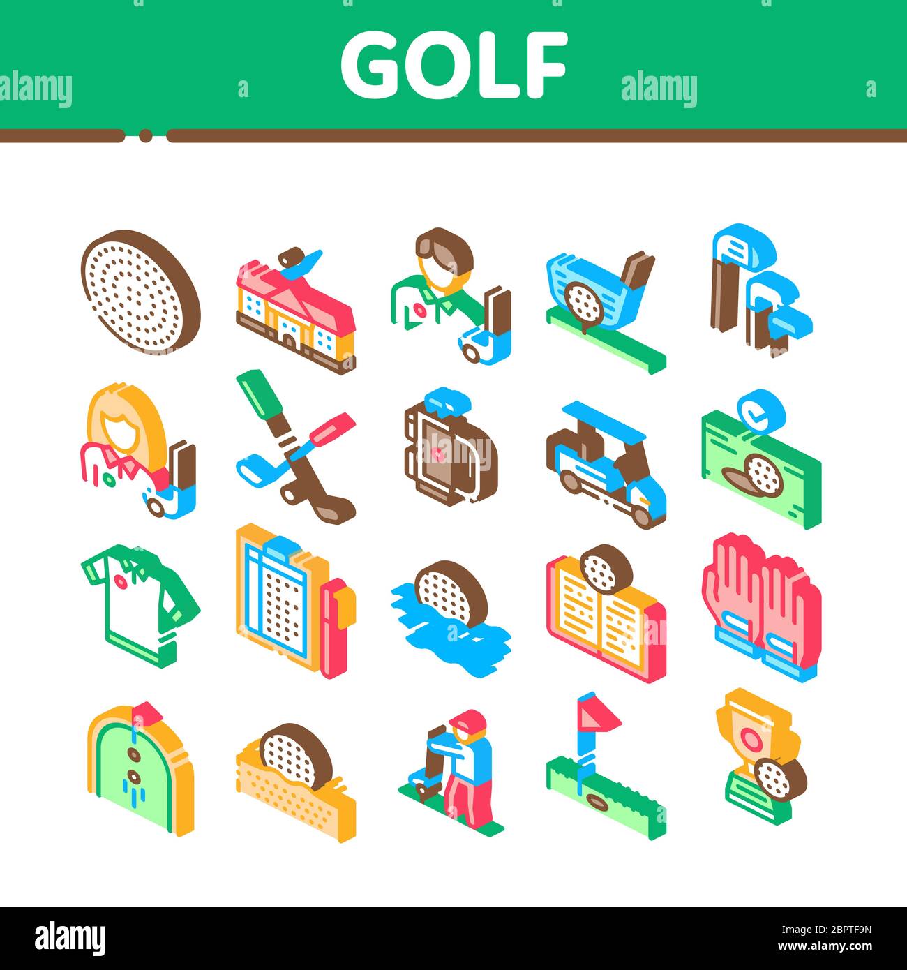 Golf Game Equipment Isometric Icons Set Vector Stock Vector Image & Art ...