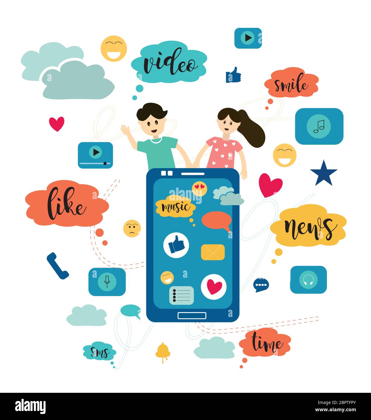 Flat cartoon style, vector colorful illustration. Communication through ...