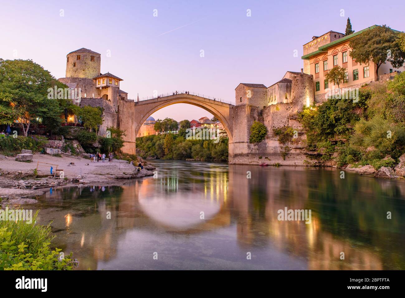Mostar Bridge at sunset time, an Ottoman bridge in Mostar, Bosnia and ...