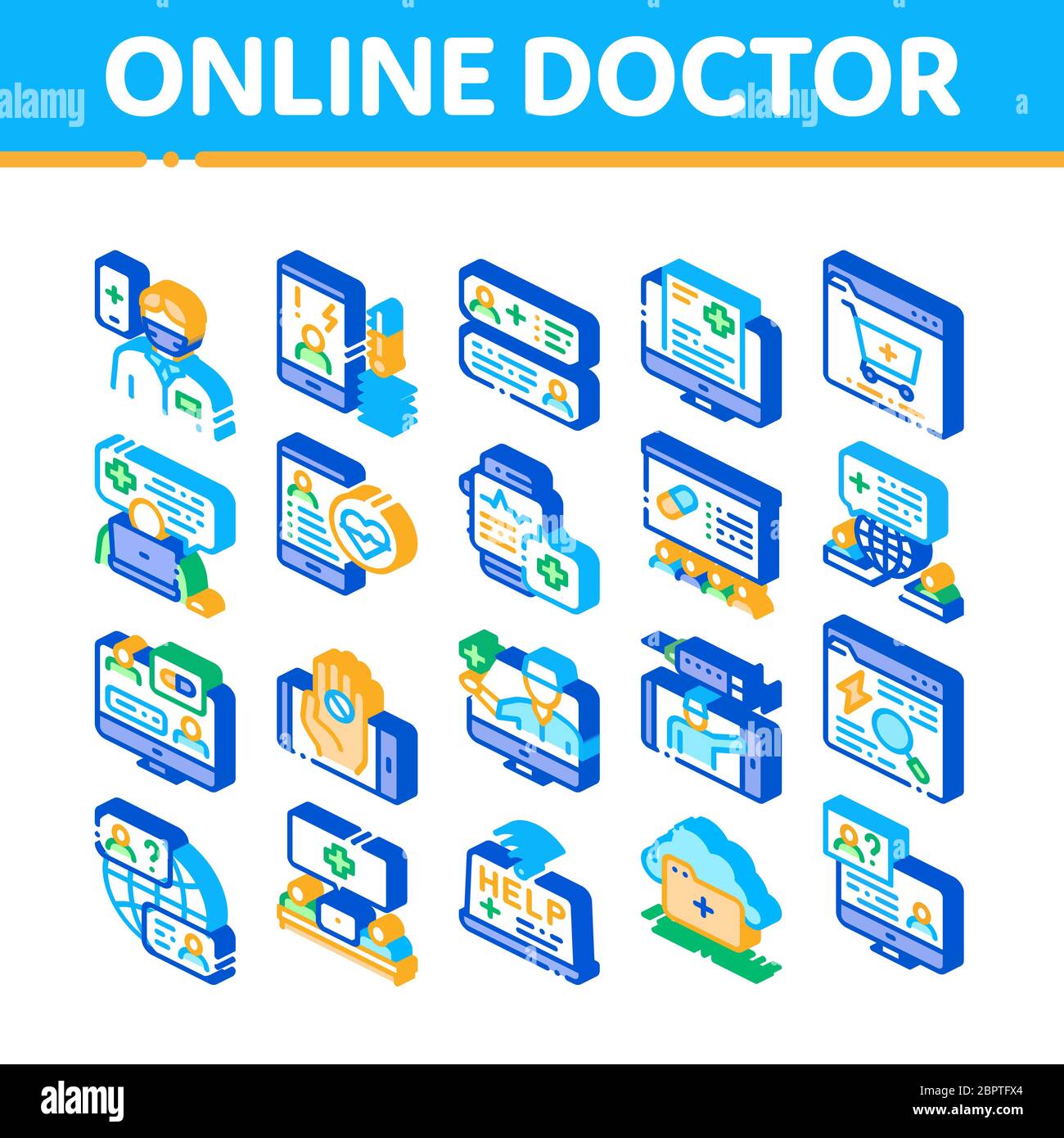 Online Doctor Advice Isometric Icons Set Vector Stock Vector Image ...