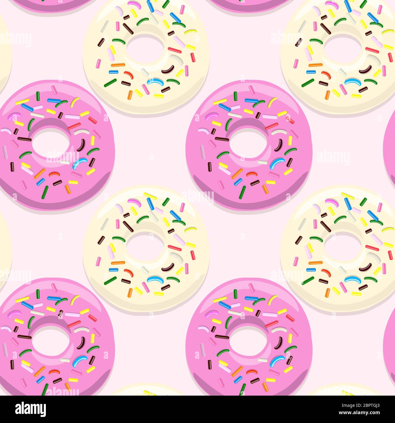 Vector seamless pattern illustration of donuts pink and light glaze on ...