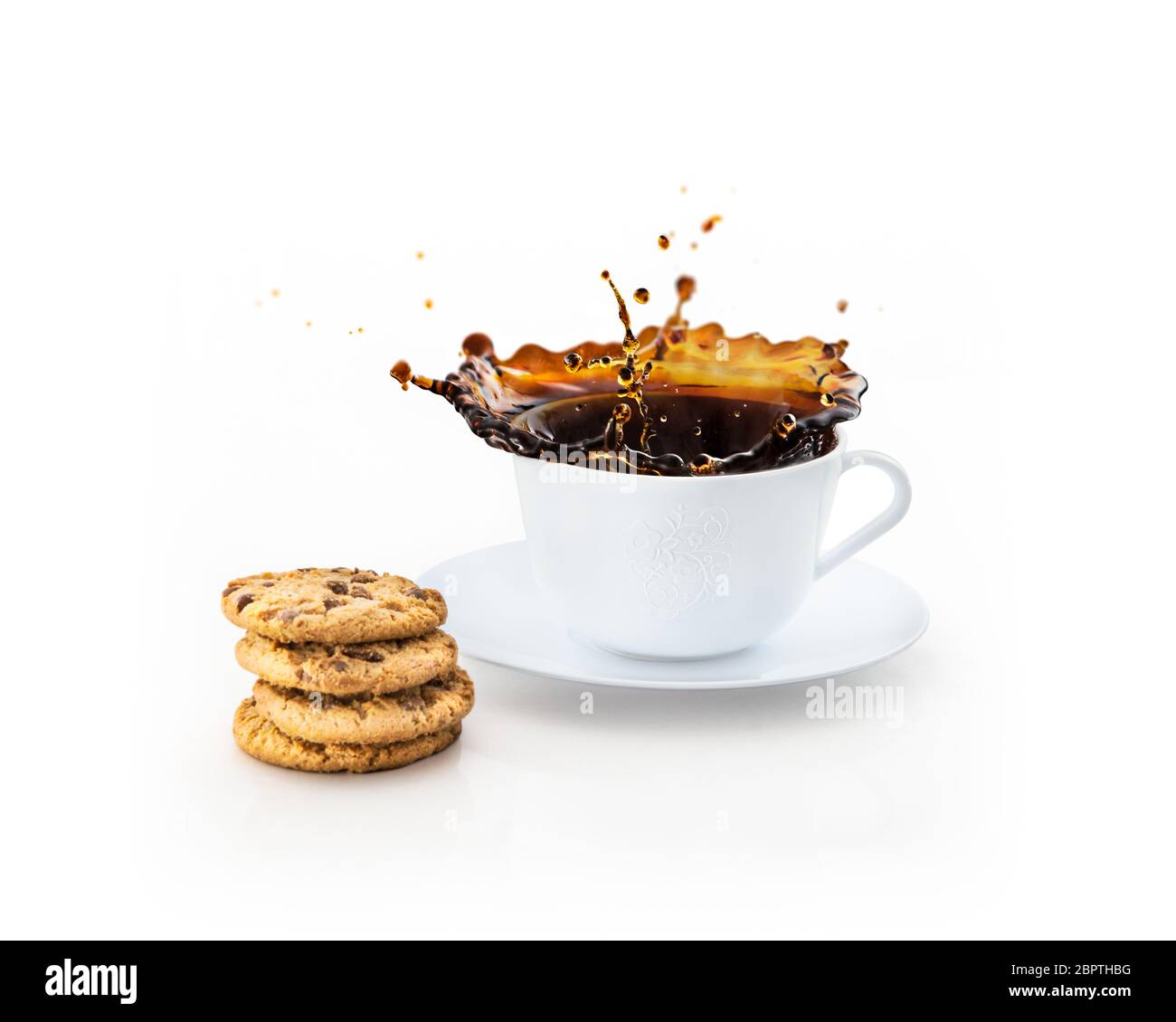cup of splashing coffee isolated on white background Stock Photo - Alamy