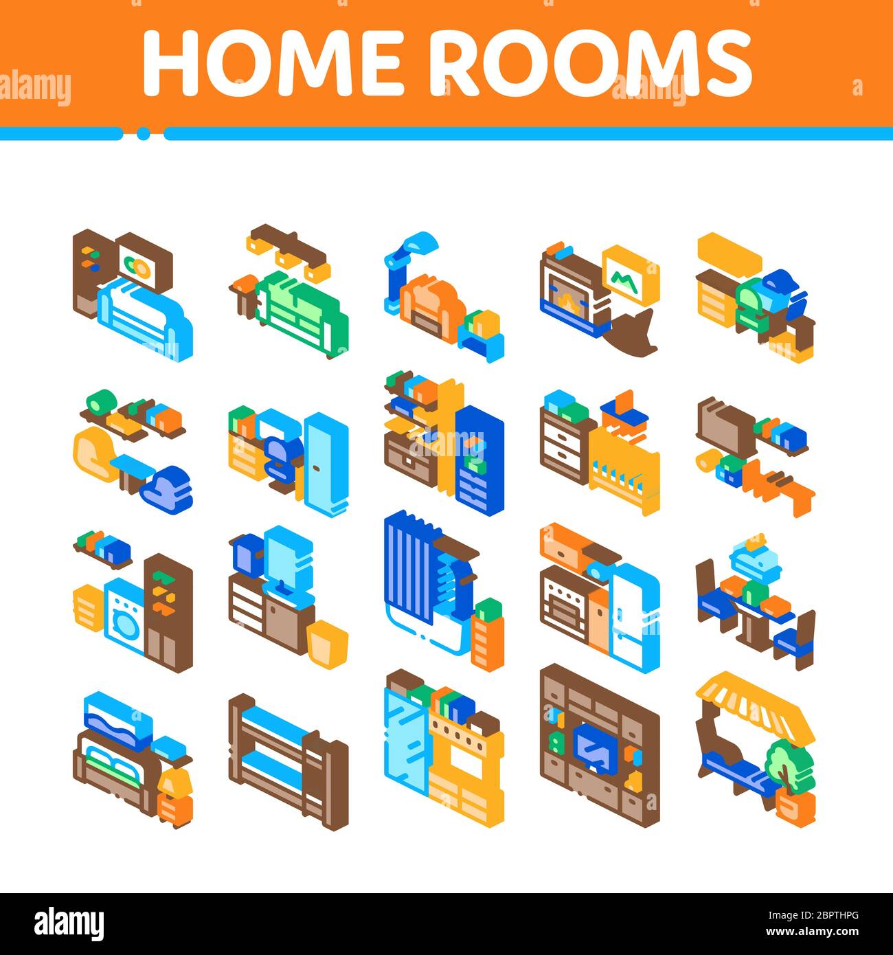 Home Rooms Furniture Isometric Icons Set Vector Stock Vector Image ...