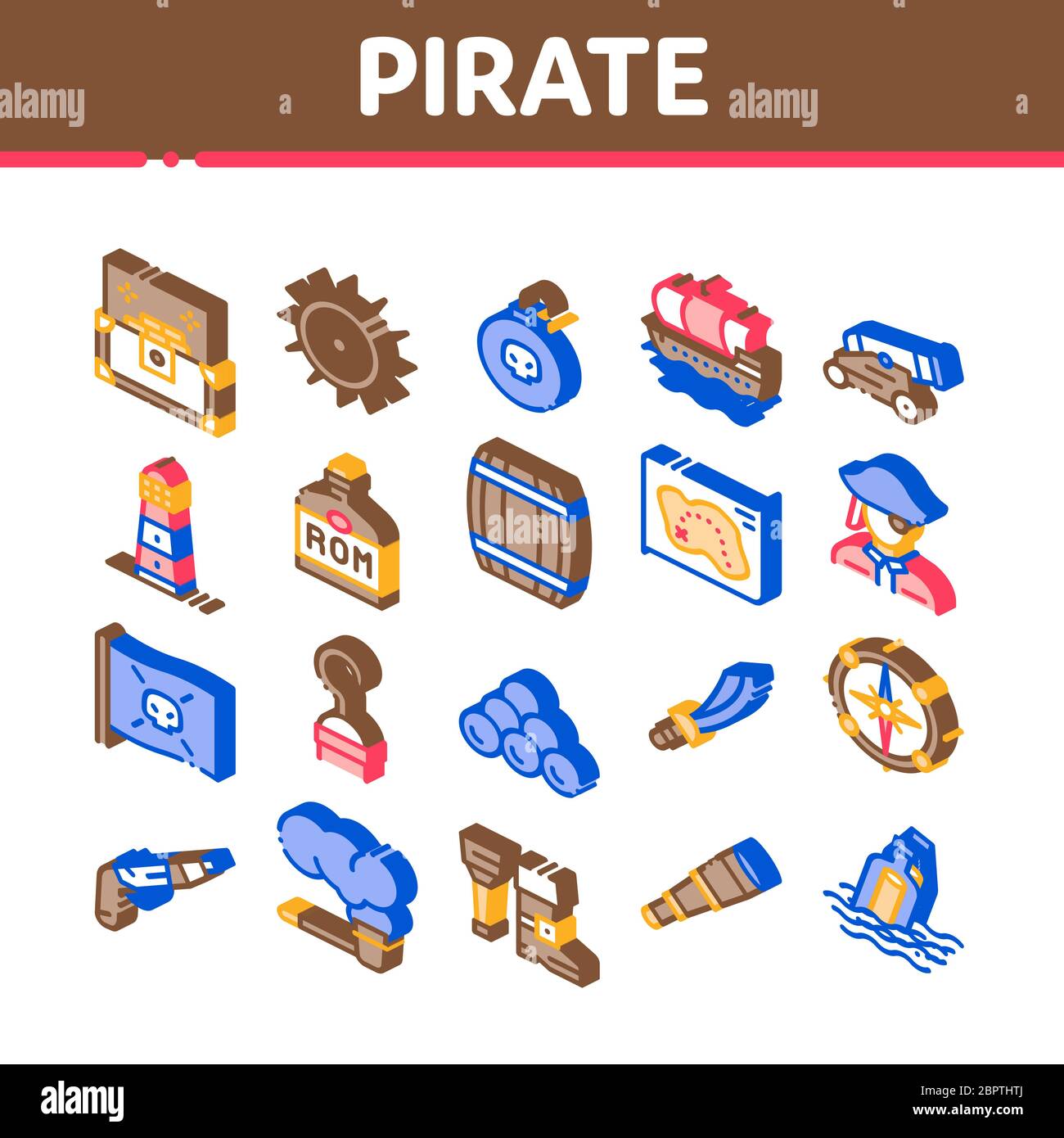 Pirate Sea Bandit Tool Isometric Icons Set Vector Stock Vector Image ...