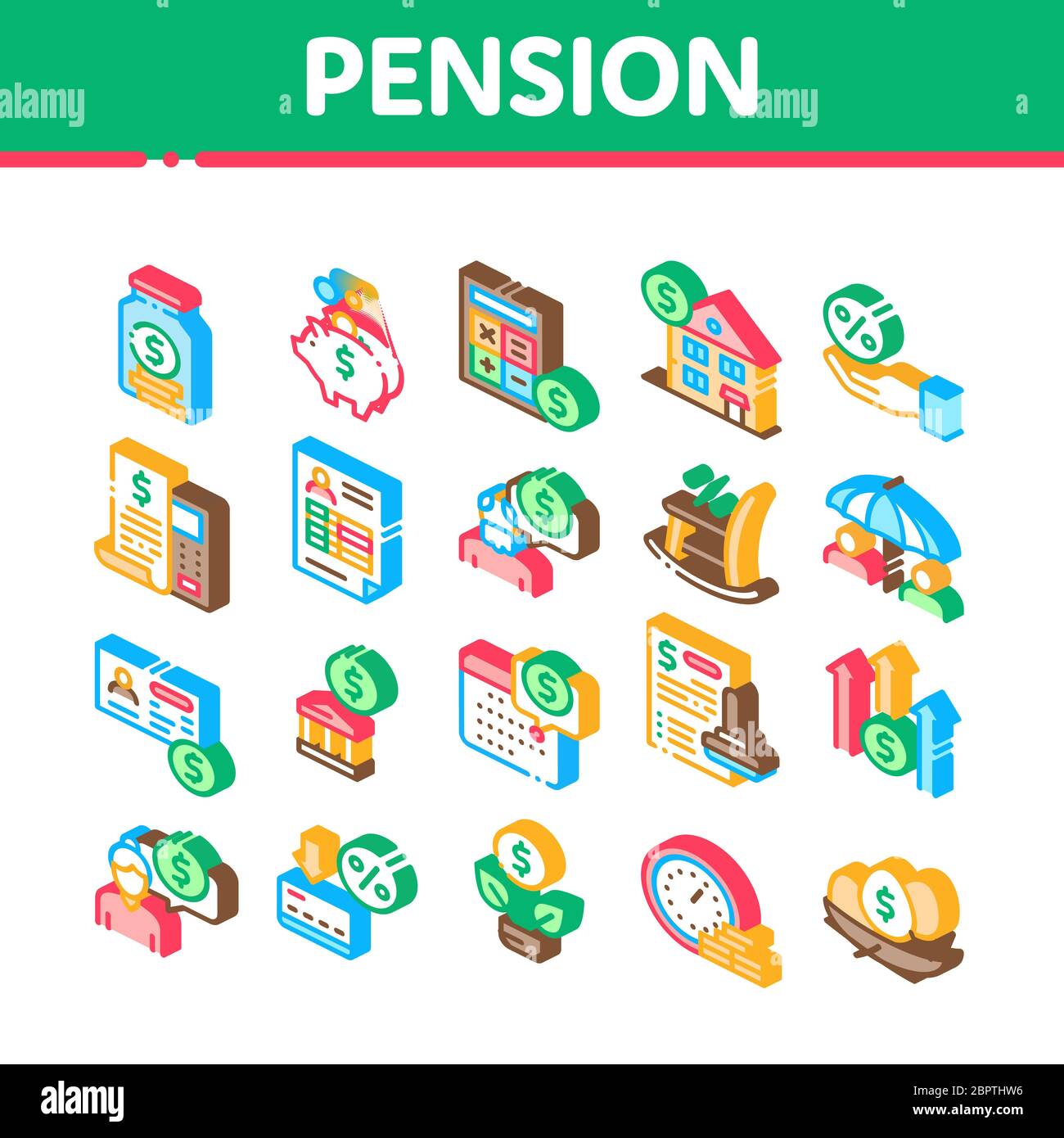 Pension Retirement Isometric Icons Set Vector Stock Vector Image & Art ...
