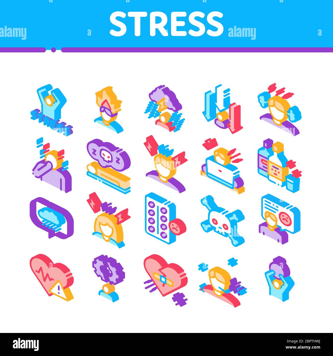 Stress And Depression Isometric Icons Set Vector Stock Vector Image ...