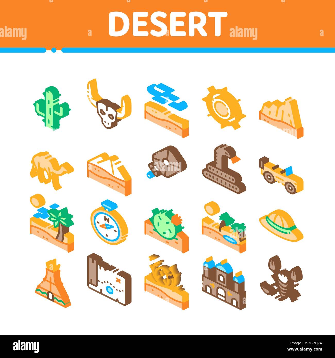 Desert Sandy Landscape Isometric Icons Set Vector Stock Vector Image ...