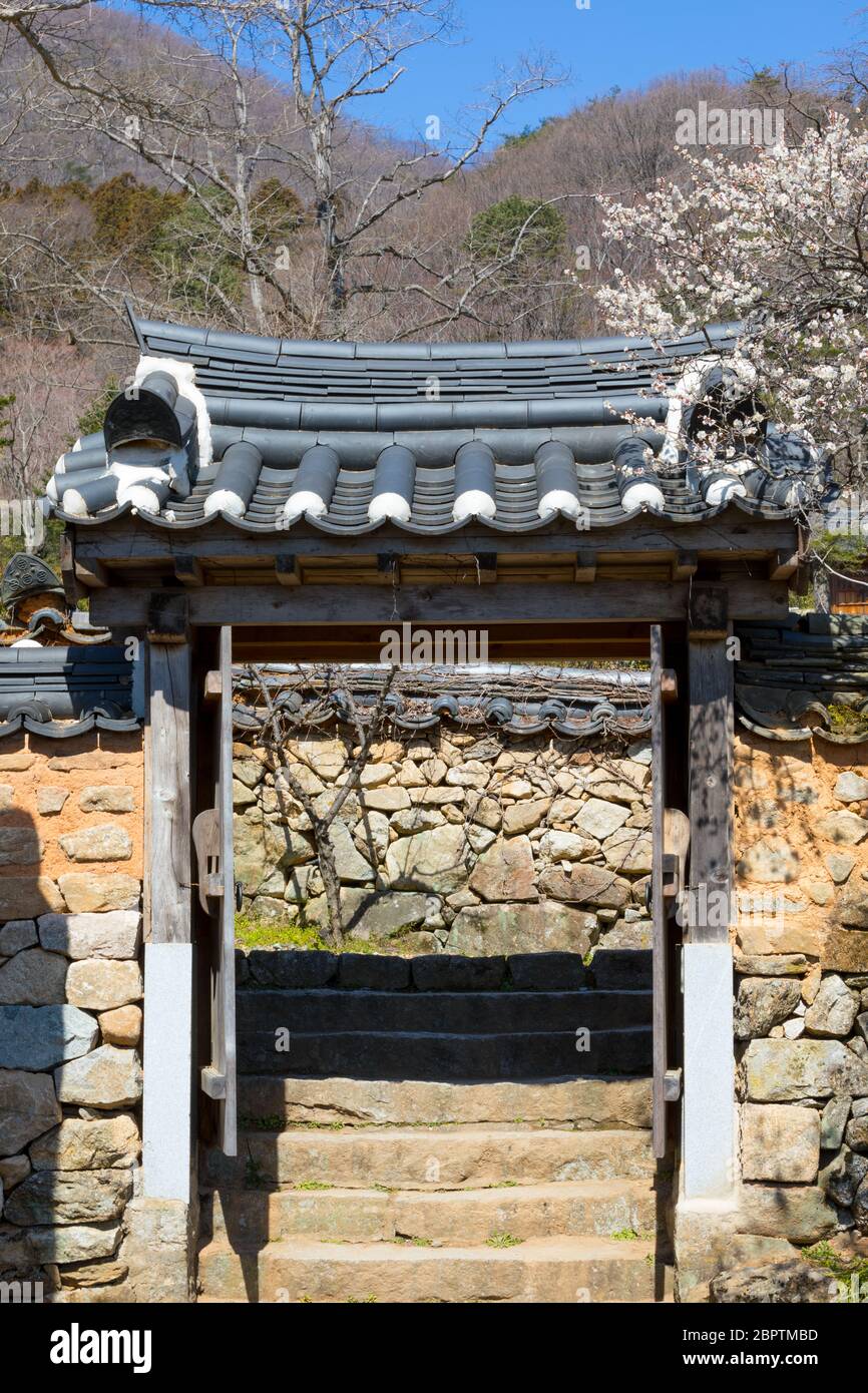 Traditional Korean house front gate scenery Stock Photo - Alamy