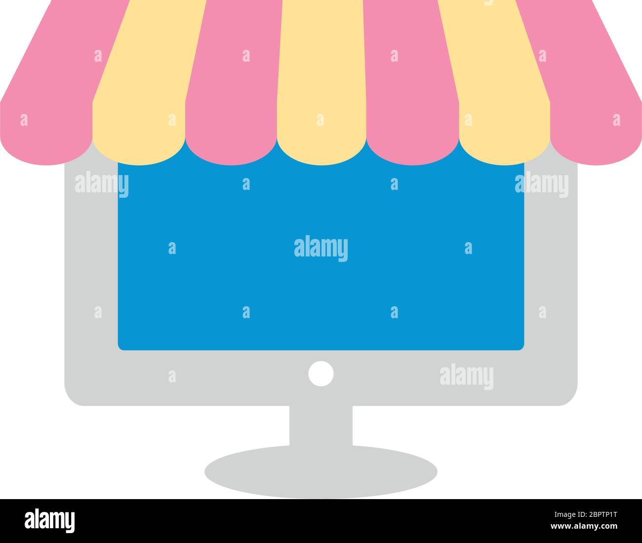 computer with store tent over white background, flat style, vector ...