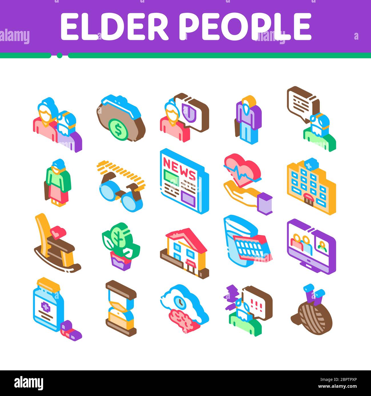 Elder People Pensioner Isometric Icons Set Vector Stock Vector Image ...