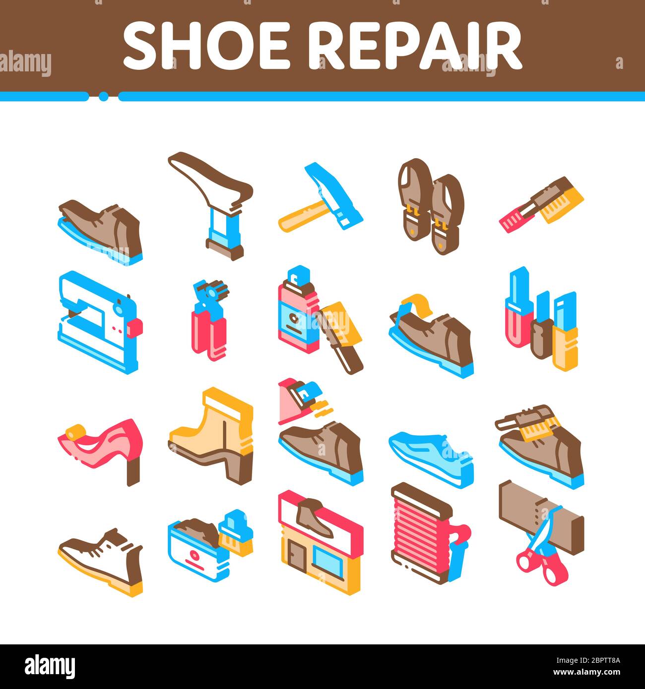 Shoe Repair Equipment Isometric Icons Set Vector Stock Vector Image ...