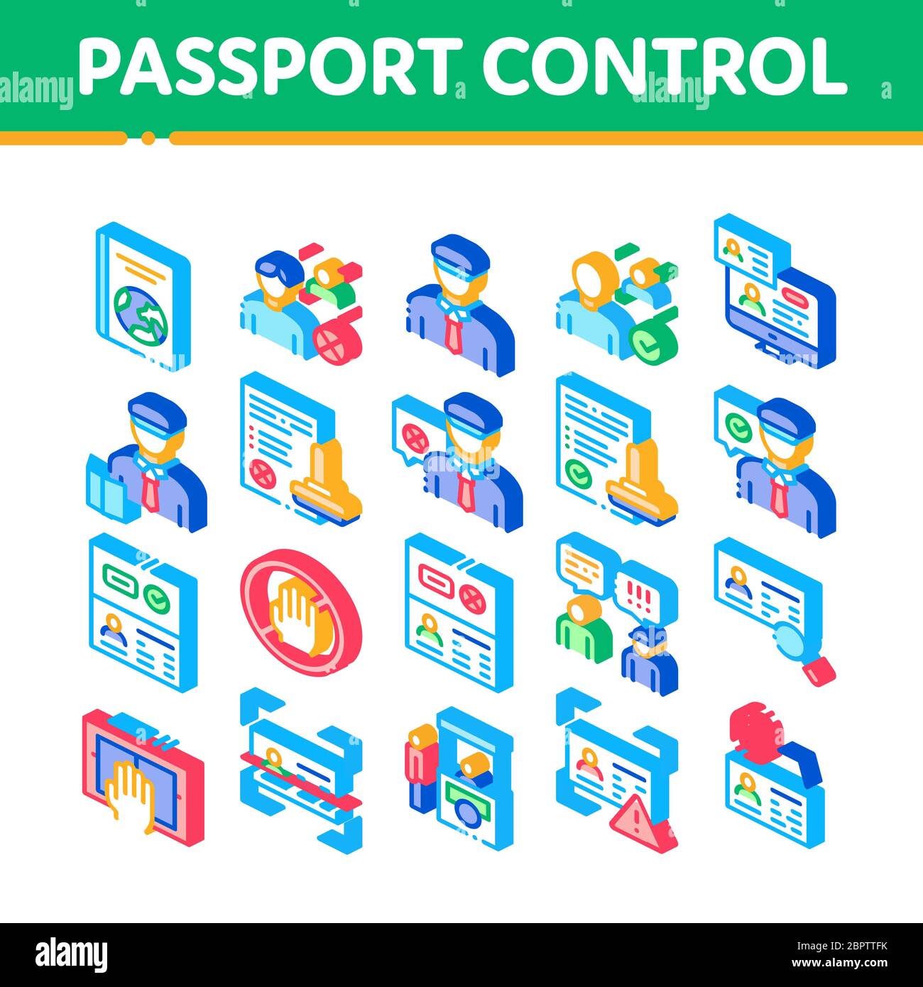 Passport Control Check Isometric Icons Set Vector Stock Vector Image ...