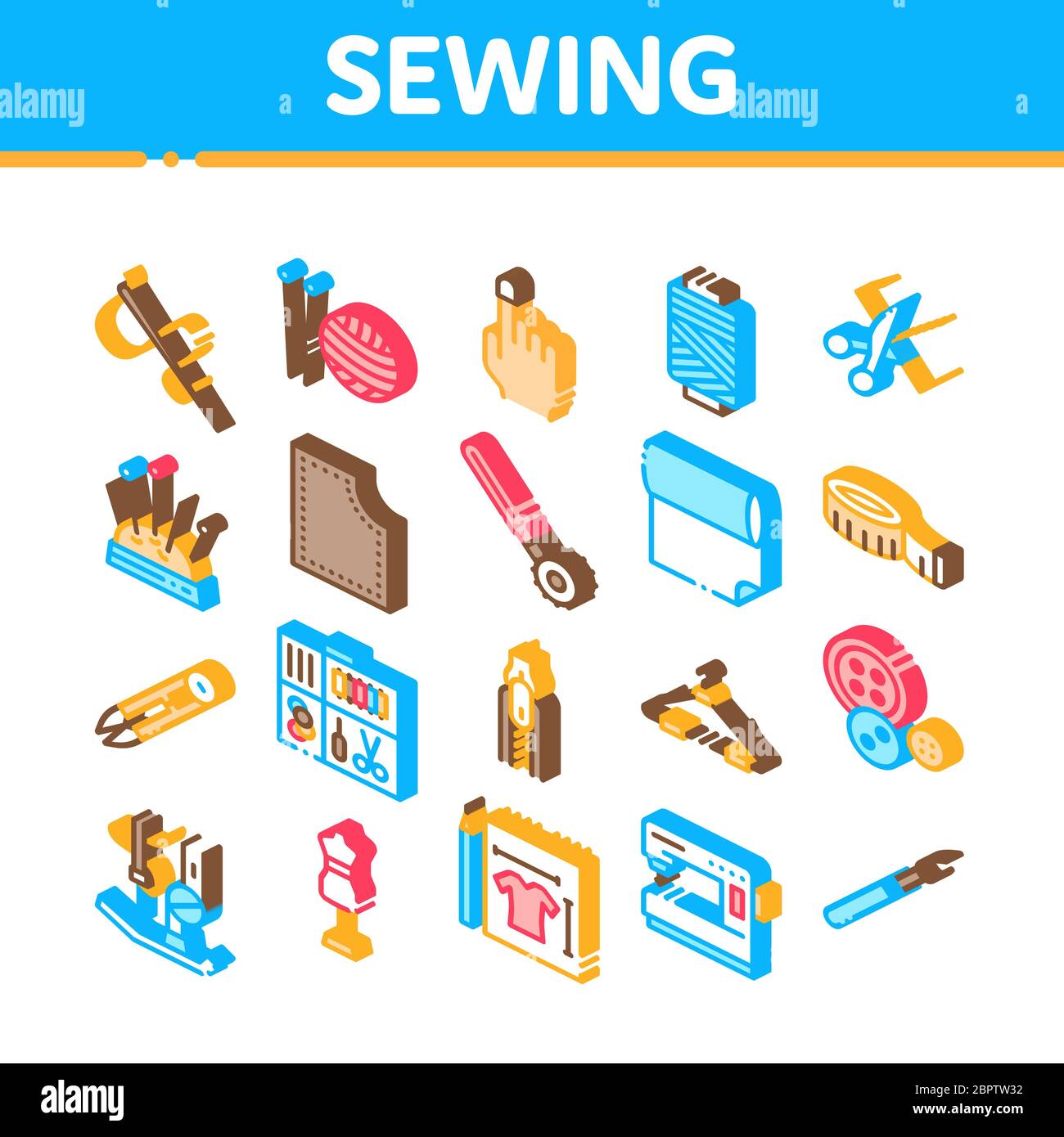 Sewing And Needlework Isometric Icons Set Vector Stock Vector Image