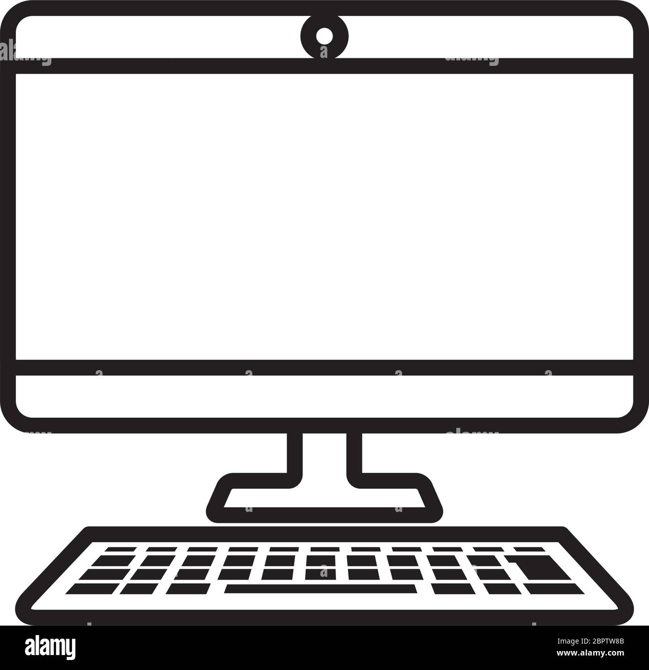 computer monitor and keyboard over white background, line style, vector ...