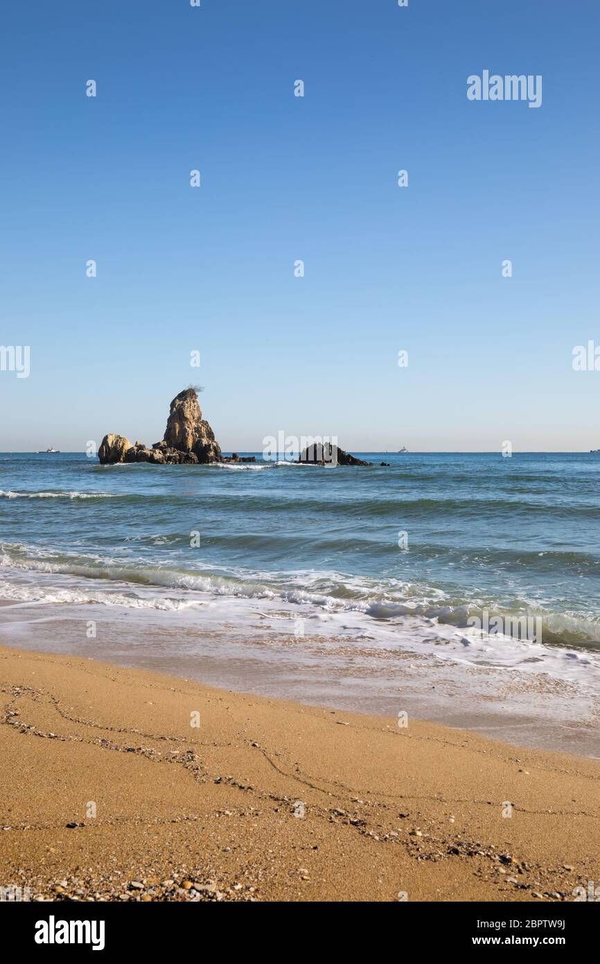 Coastal landscape of rocks and waves. East Sea Gangwon-do, Korea Stock ...