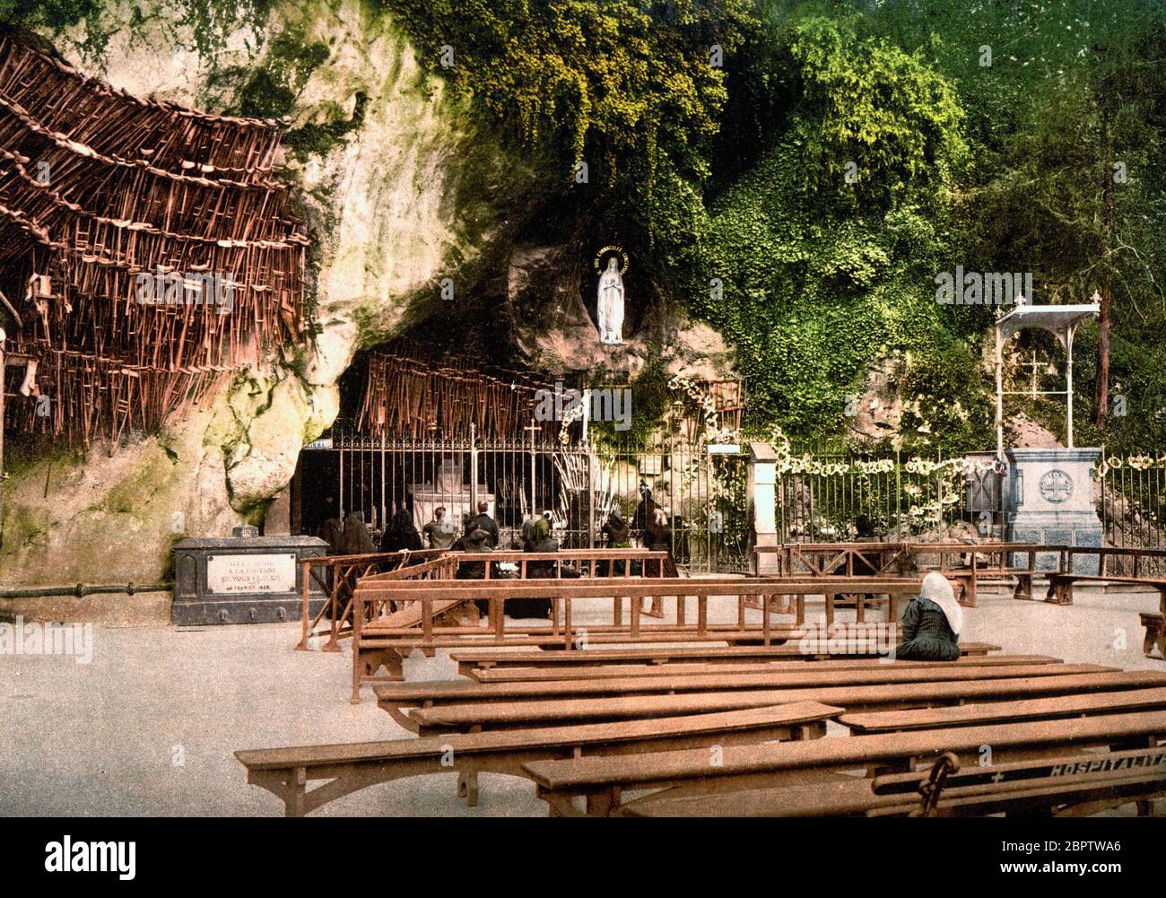 The grotto of Notre Dame, Lourdes, Pyrenees, France, circa 1900 Stock ...