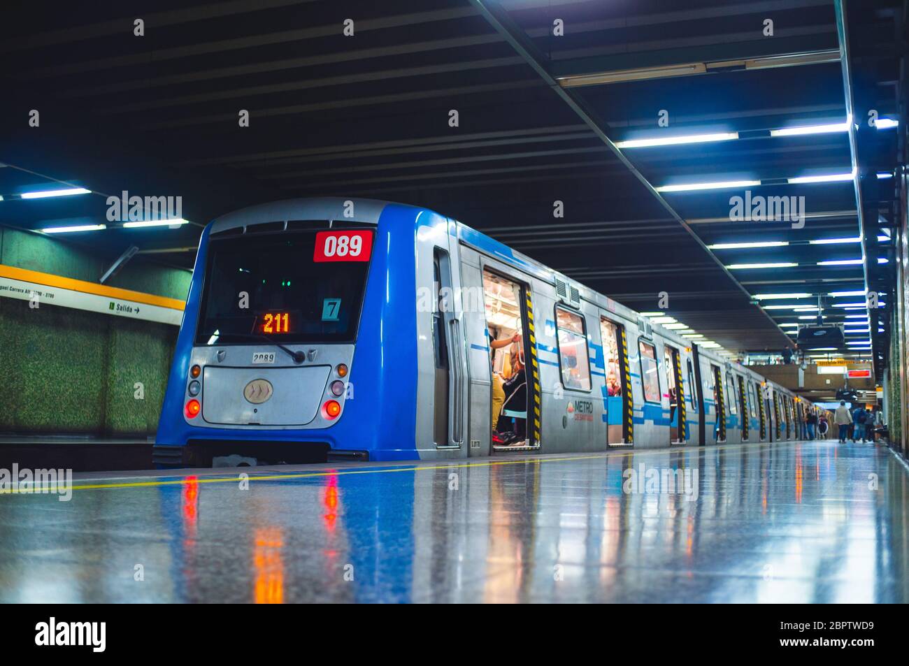 SANTIAGO, CHILE - SEPTEMBER 2018: A Santiago Metro train at Line 2 ...