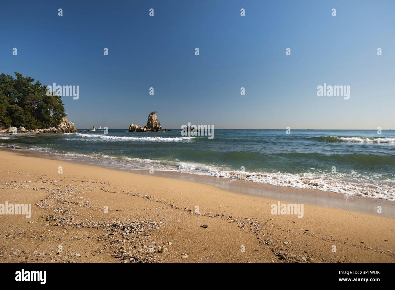 Coastal landscape of rocks and waves. East Sea Gangwon-do, Korea Stock ...