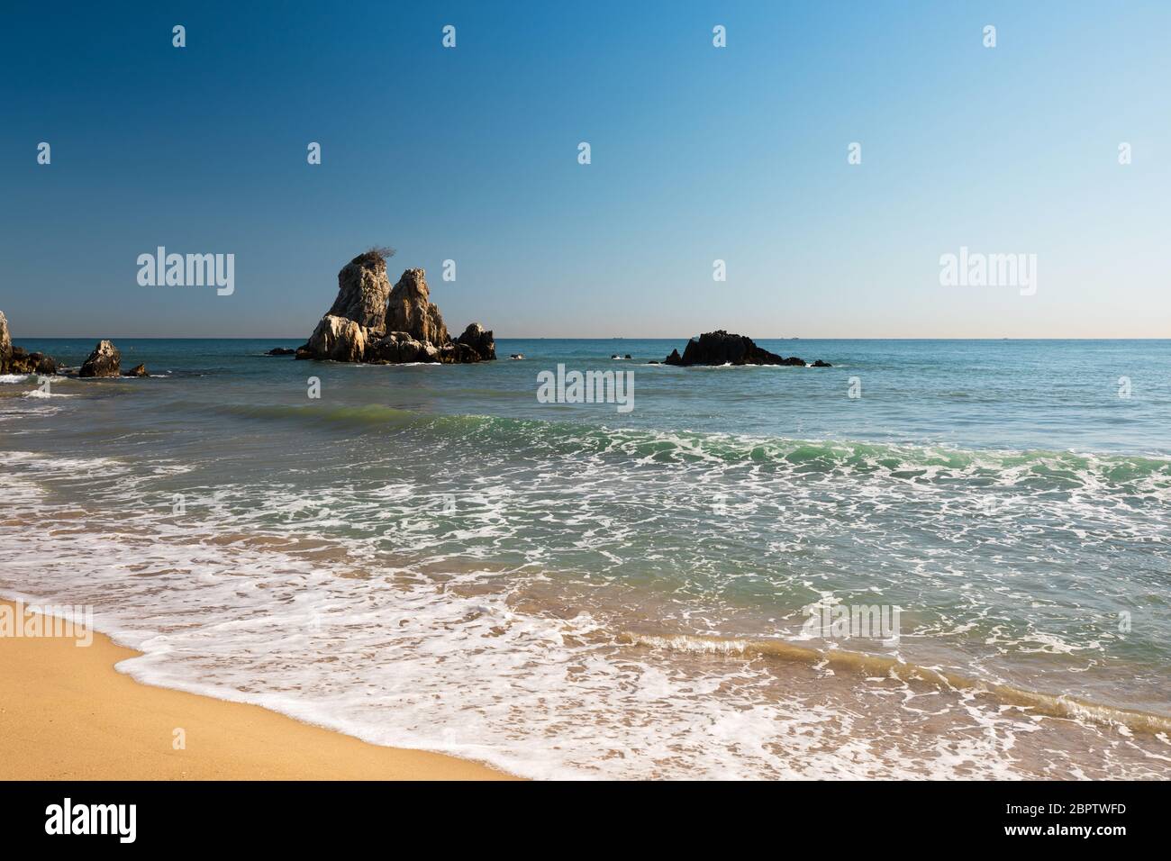 Coastal landscape of rocks and waves. East Sea Gangwon-do, Korea Stock ...