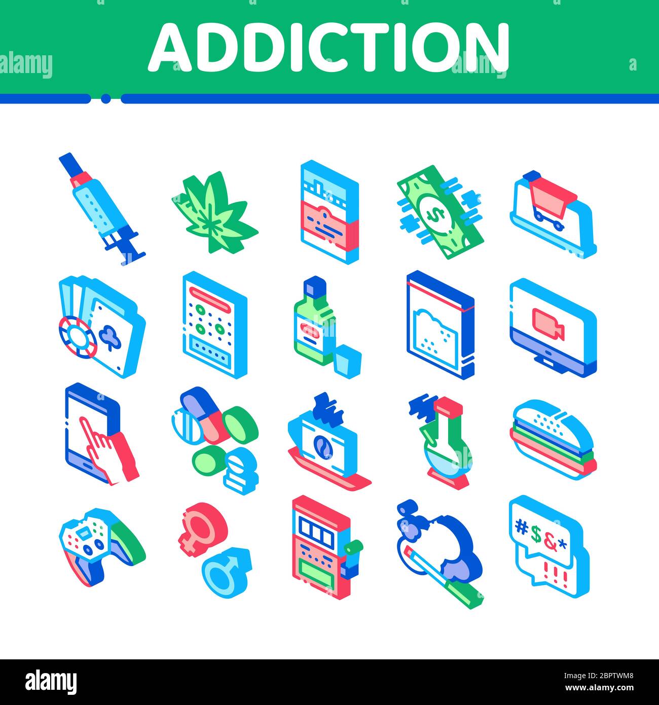 Addiction Bad Habits Isometric Icons Set Vector Stock Vector Image ...