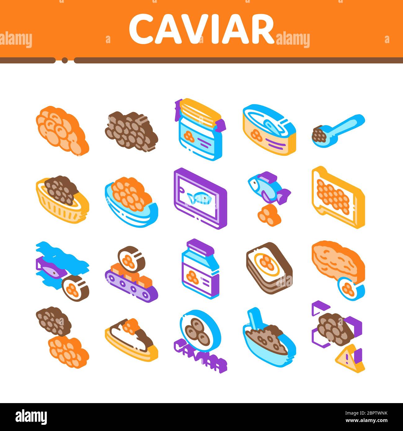 Caviar Seafood Product Isometric Icons Set Vector Stock Vector Image ...
