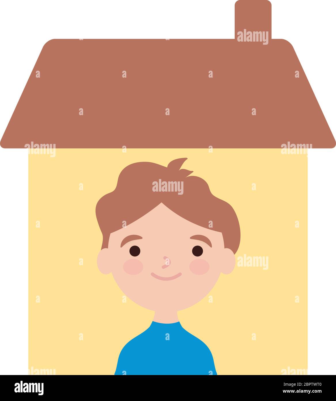 Stay home concept, man inside the house over white background, flat ...