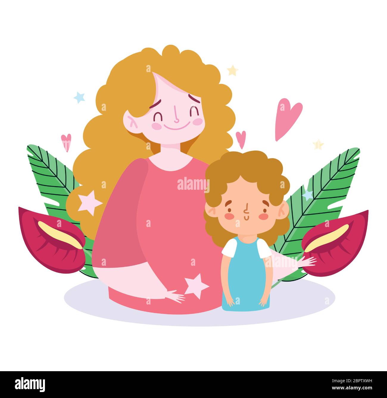 Mother with daughter flowers and leaves design, Family relationship and ...