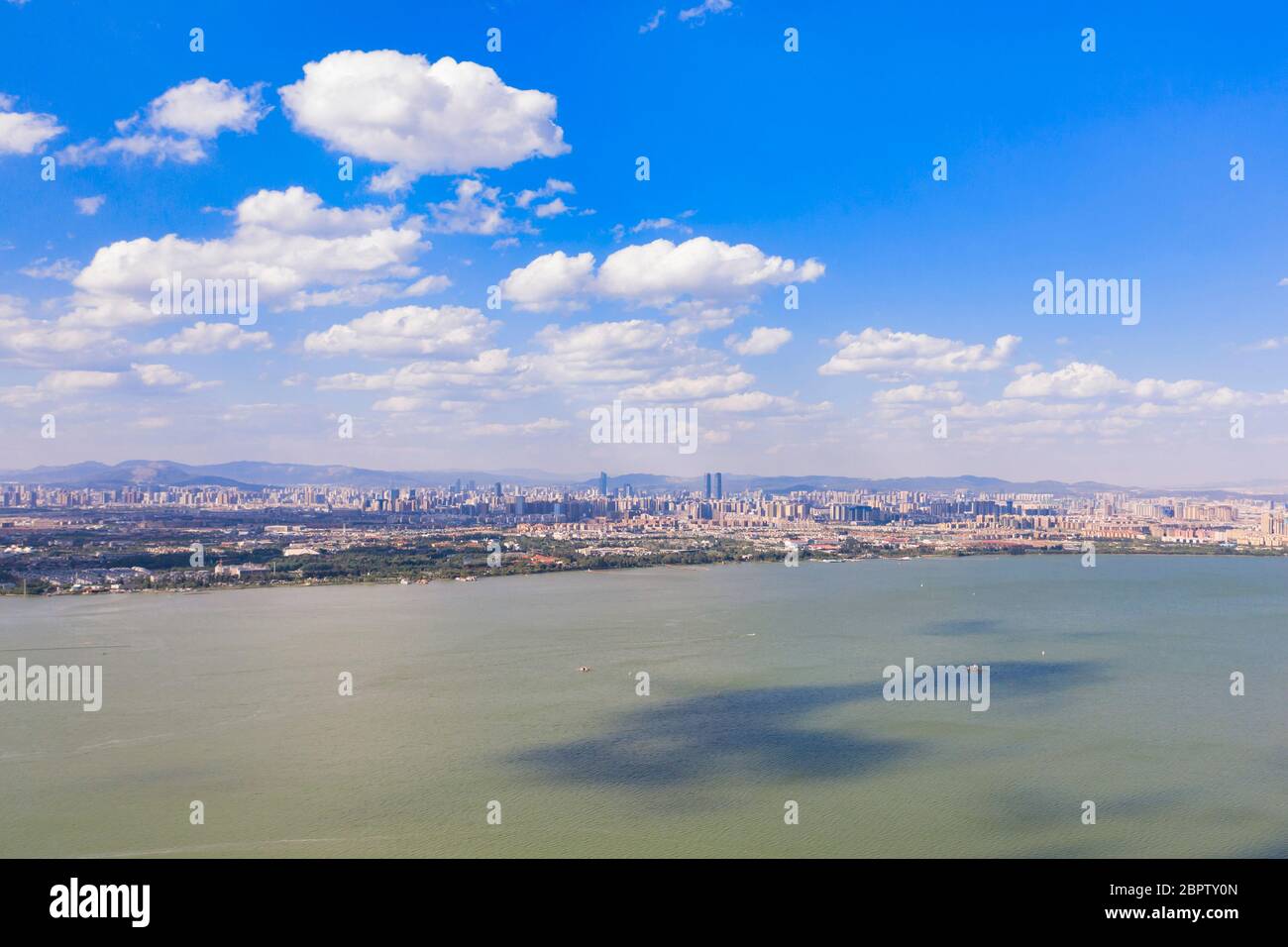 Aerial view of Dianchi lake and Kunming Stock Photo - Alamy