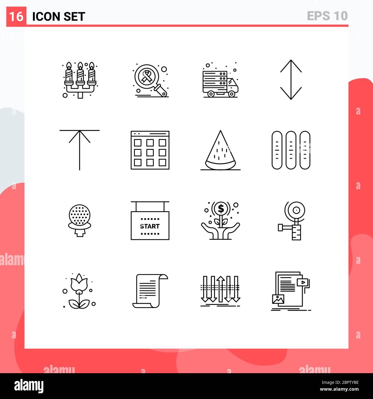Set of 16 Vector Outlines on Grid for up, arrow, internet, scale, arrow ...