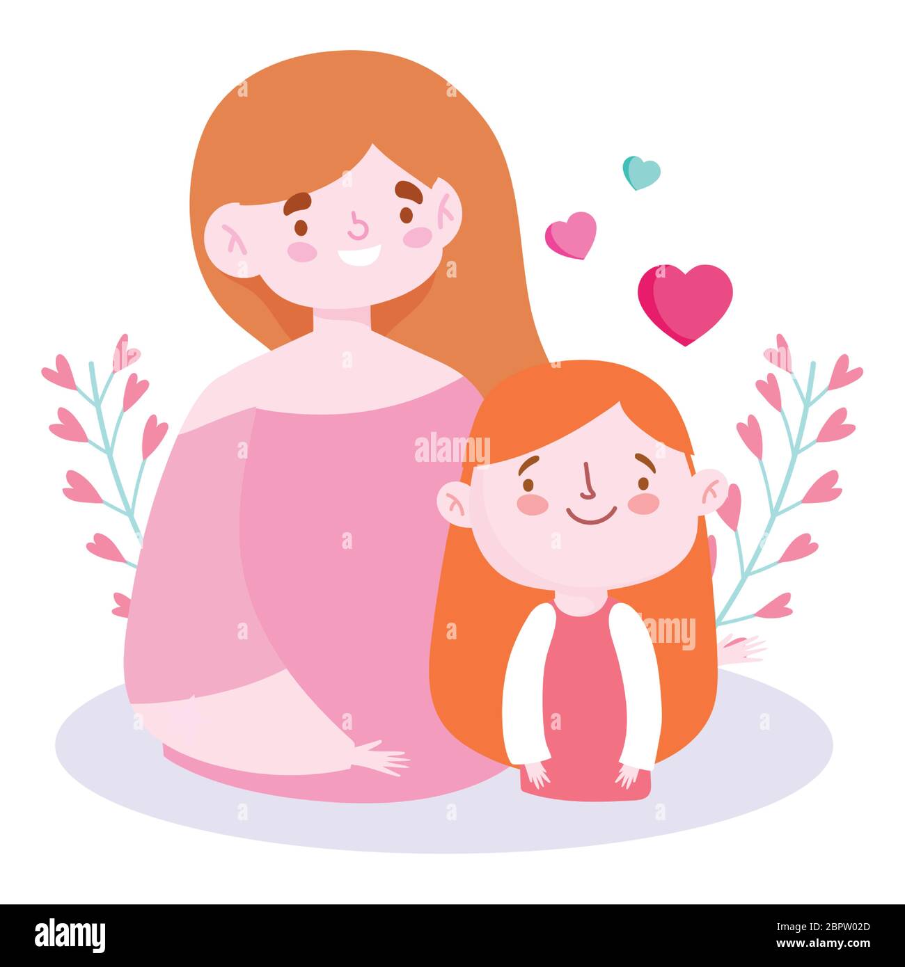 Mother with daughter and hearts leaves design, Family relationship and ...