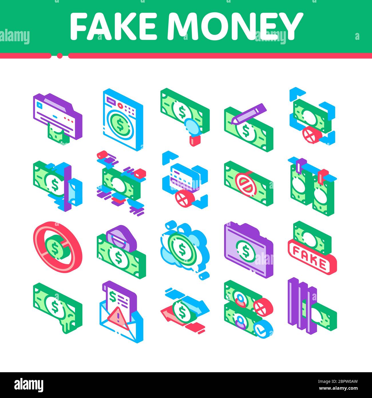 Fake Money Isometric Elements Icons Set Vector Stock Vector Image & Art ...