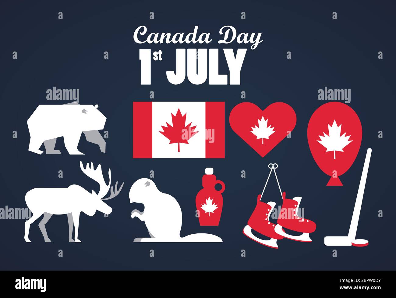 first july canada day celebration poster with flag and set icons Stock ...