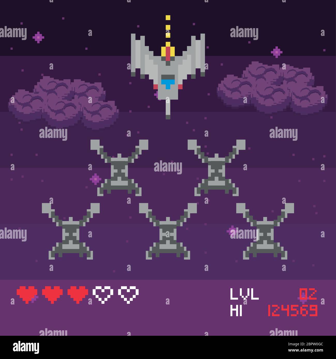 retro video game space pixelated scene Stock Vector Image & Art - Alamy