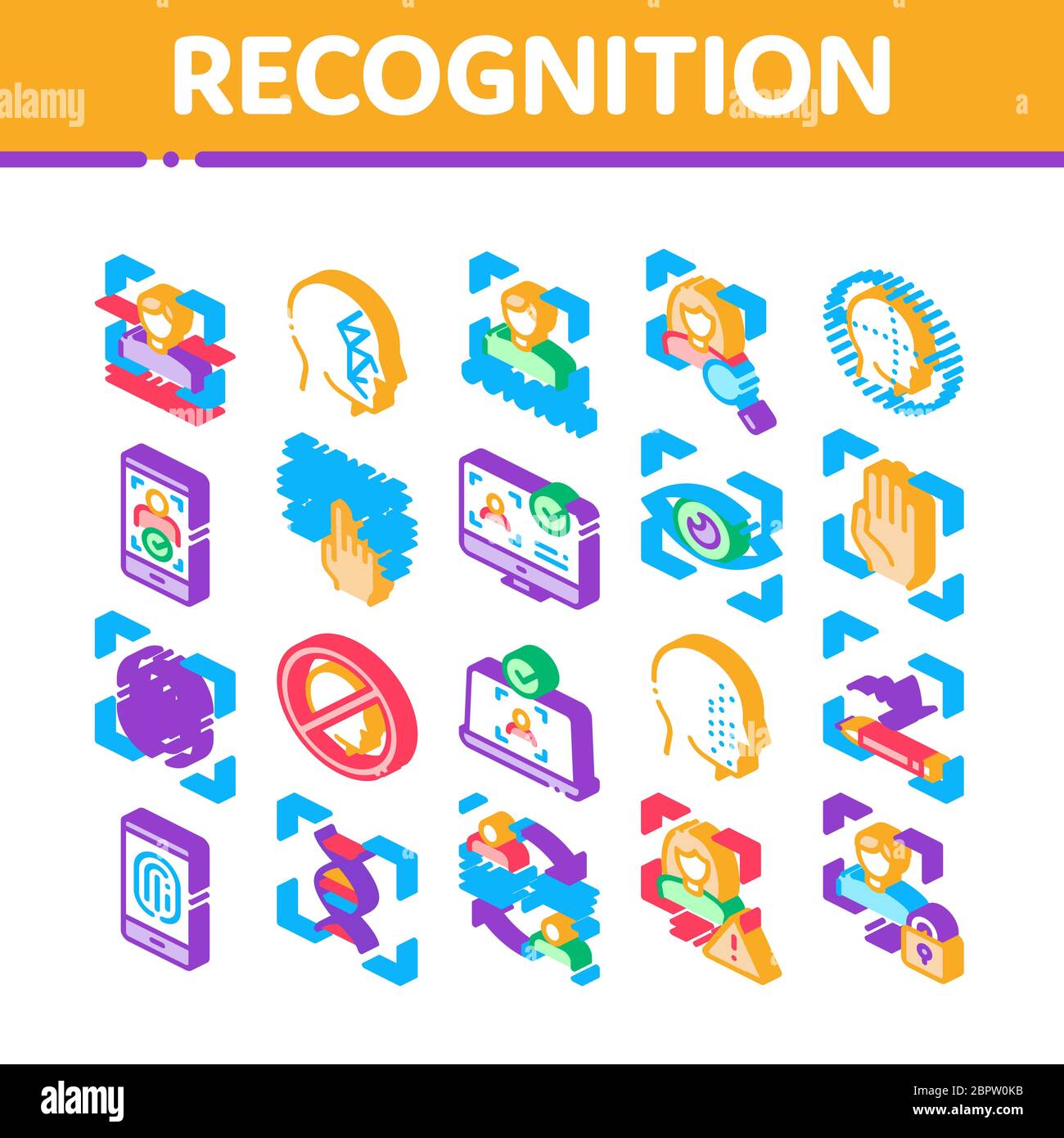 Recognition Isometric Elements Icons Set Vector Stock Vector Image