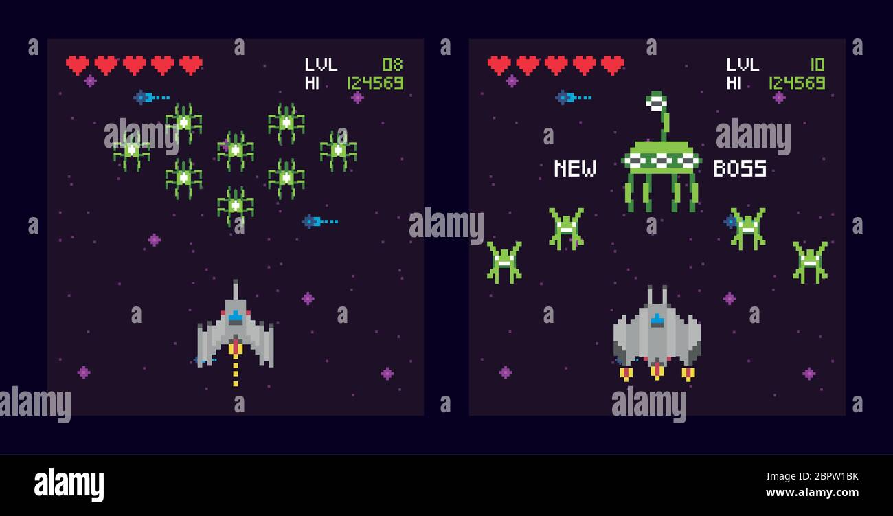 retro video game space pixelated scenes Stock Vector Image & Art - Alamy