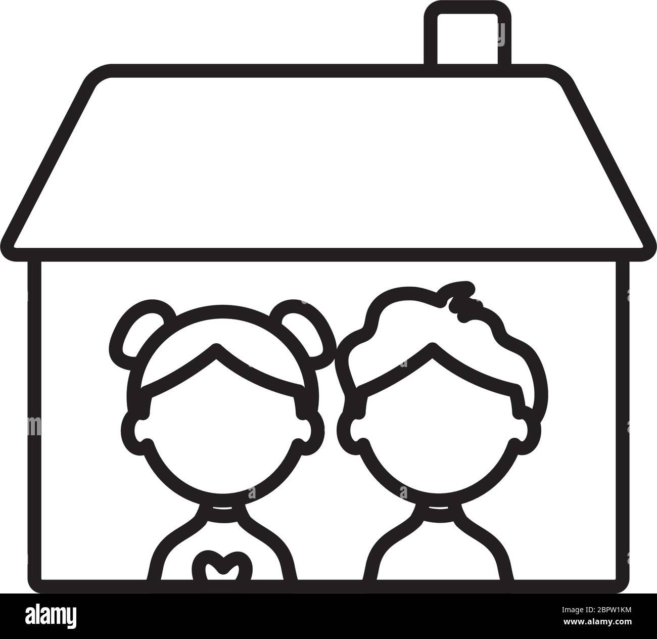 Stay home concept, Happy kids inside the house icon over white ...