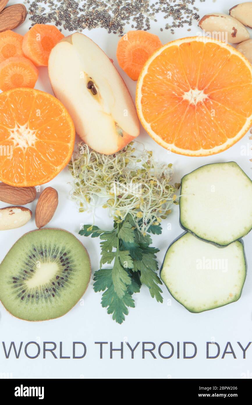 Inscription World Thyroid Day and best food as source natural minerals ...