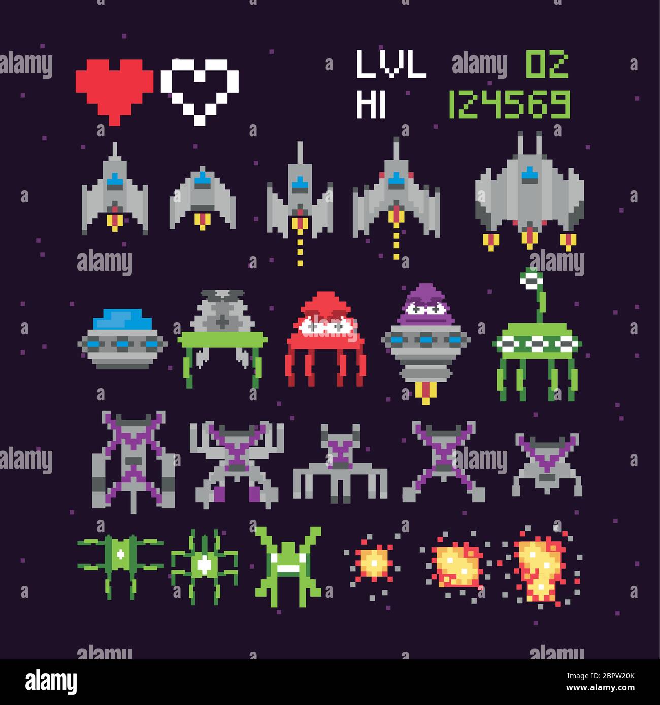 retro video game space pixelated set icons Stock Vector Image & Art - Alamy