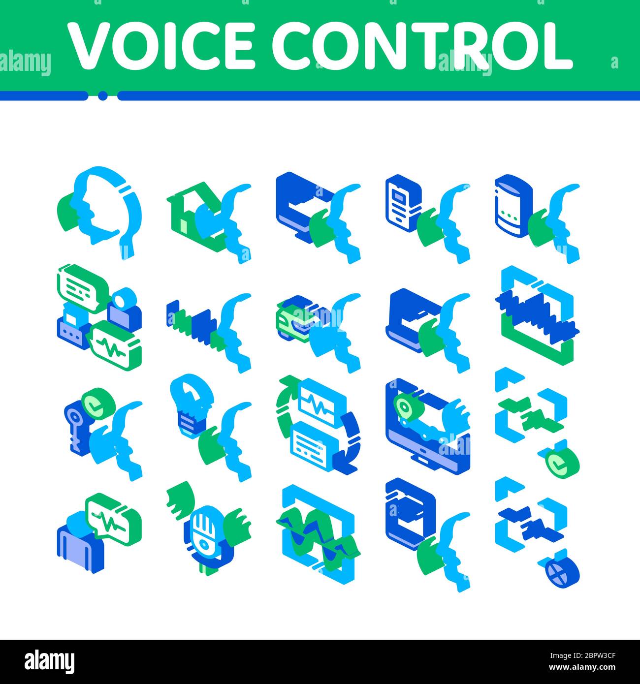 Voice Control Isometric Elements Icons Set Vector Stock Vector Image ...