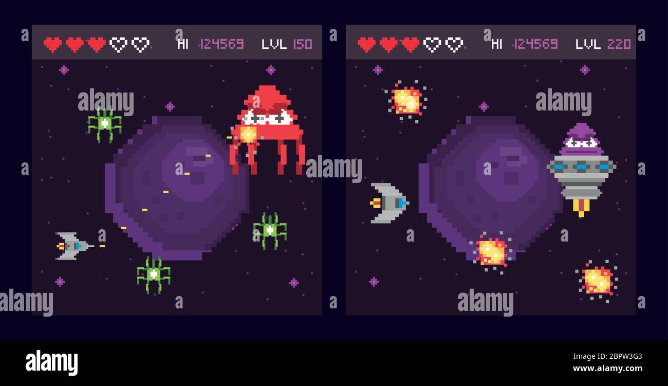 retro video game space pixelated scenes Stock Vector Image & Art - Alamy